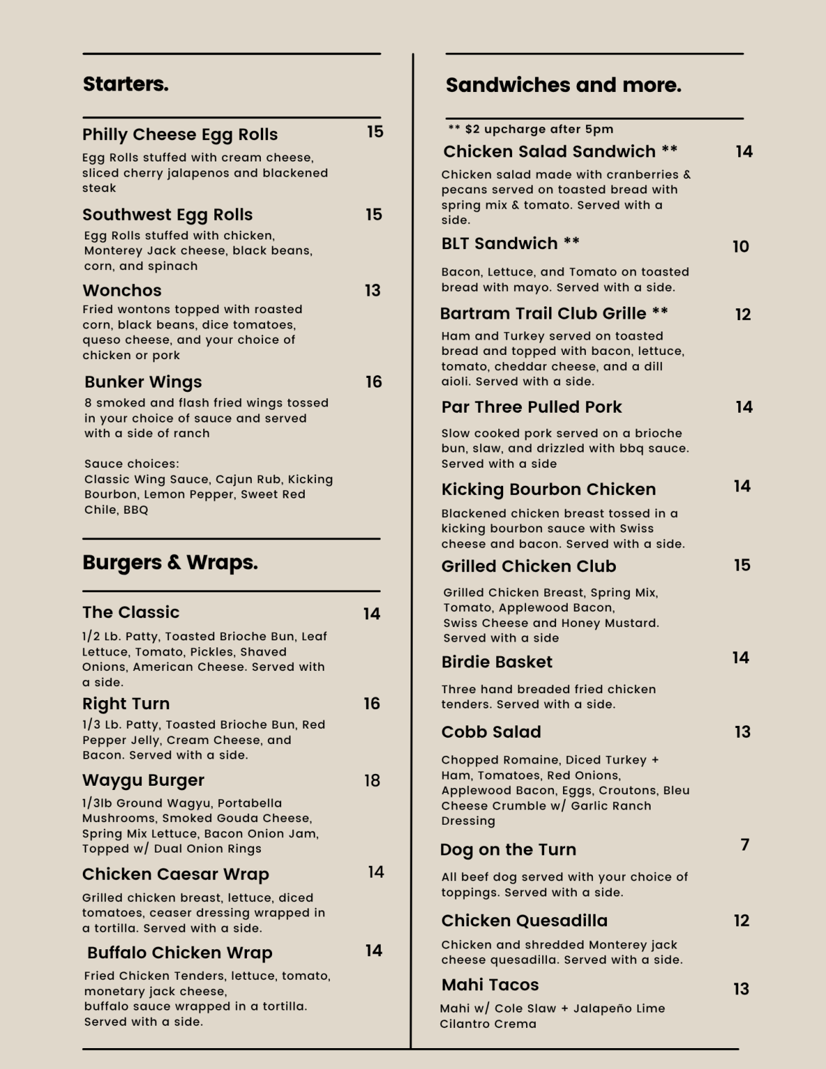 Tavern on the Trail – Menus – Bartram Trail Golf Club