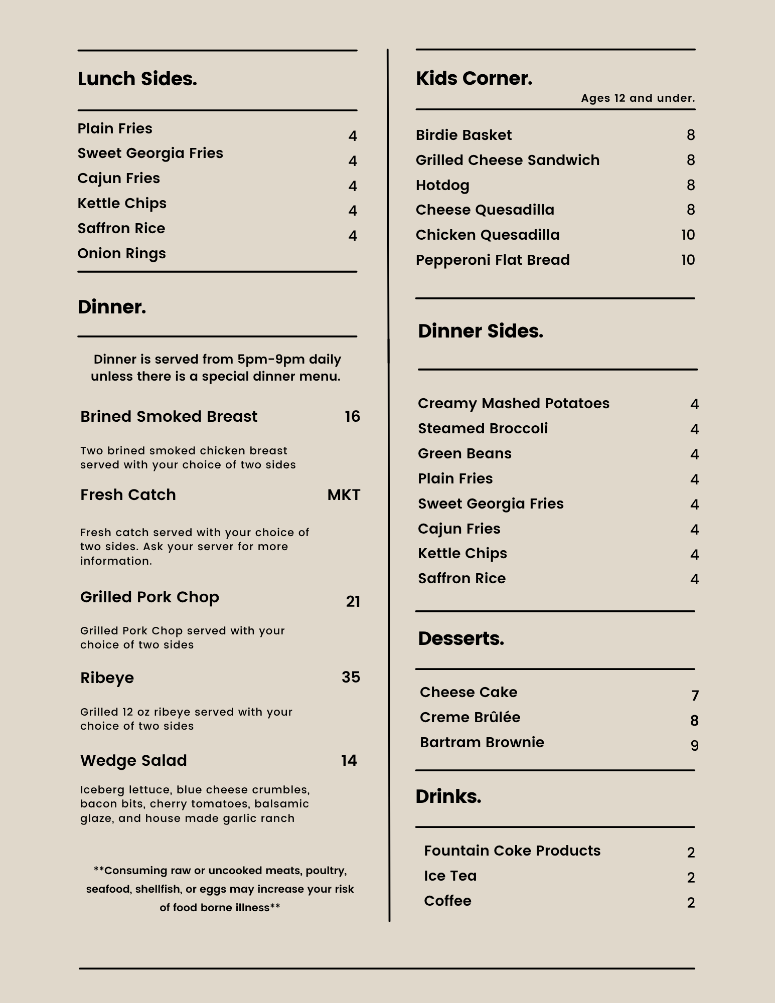 Tavern on the Trail – Menus – Bartram Trail Golf Club